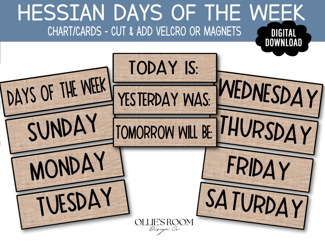 Hessian Days of Week Chart, Hessian Classroom Poster, Boho Days of Week ...