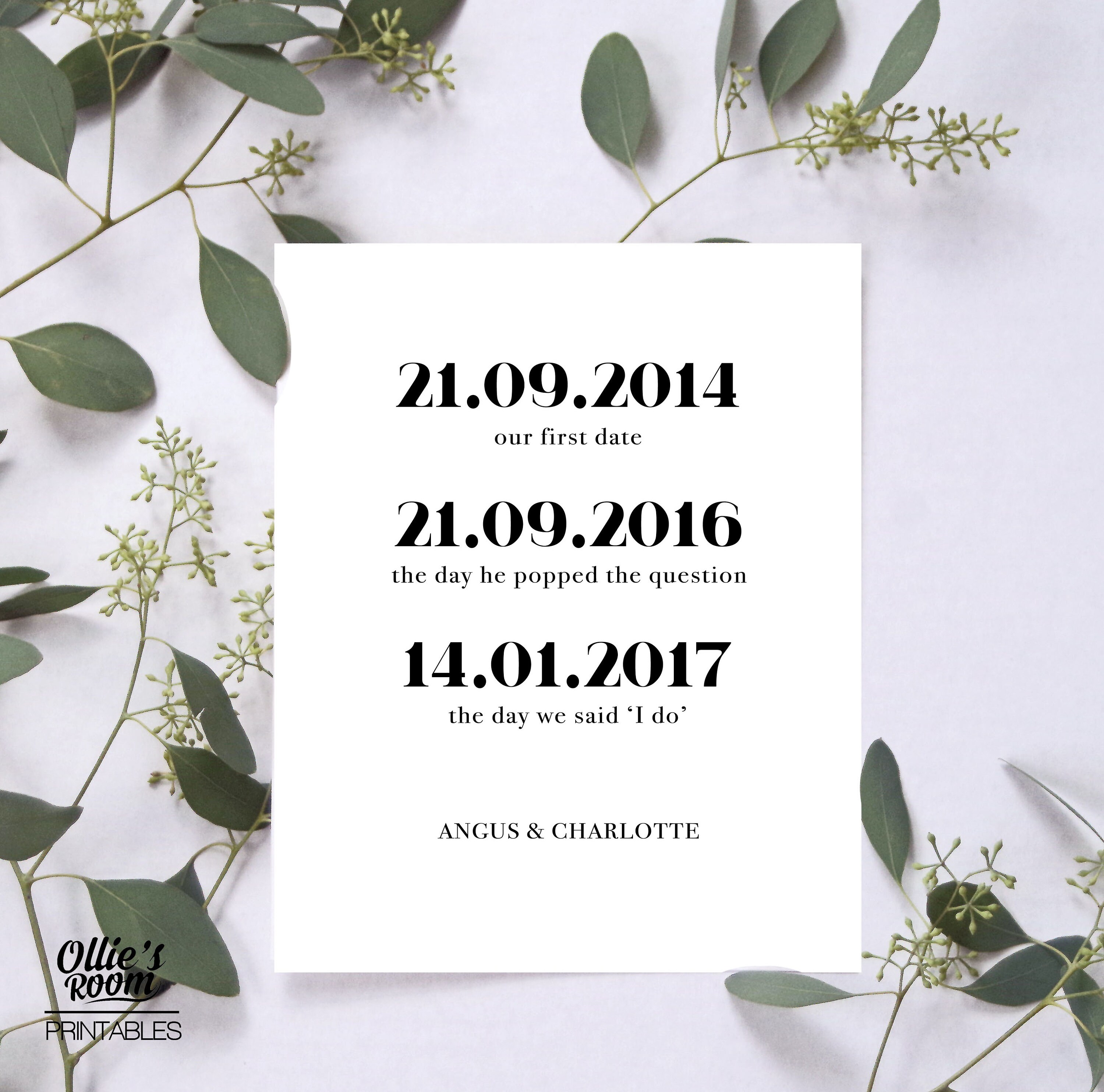 Important Dates Print | Couple Timeline | Wedding Gift | Anniversary ...