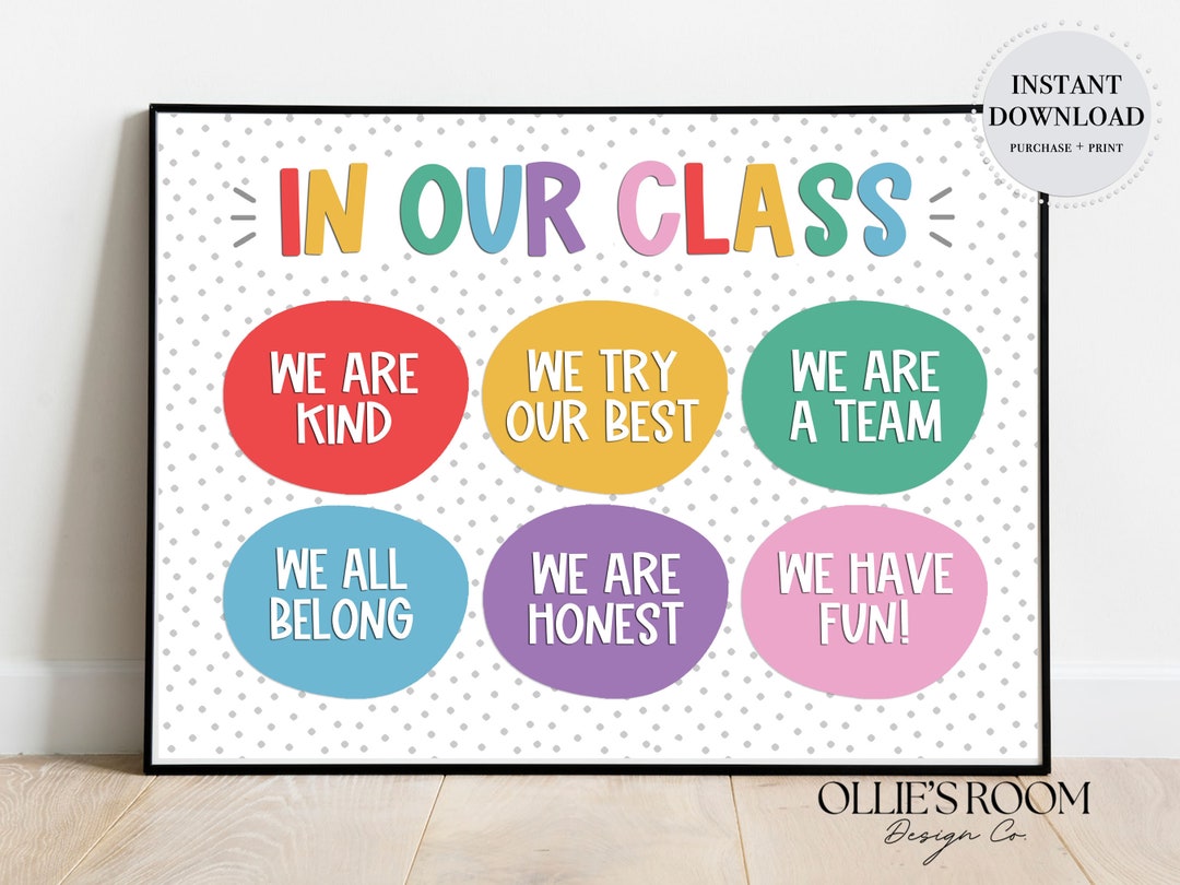 Rainbow in Our Class We Poster, Educational Values Poster, Learning Print, Rules Print, Digital ...