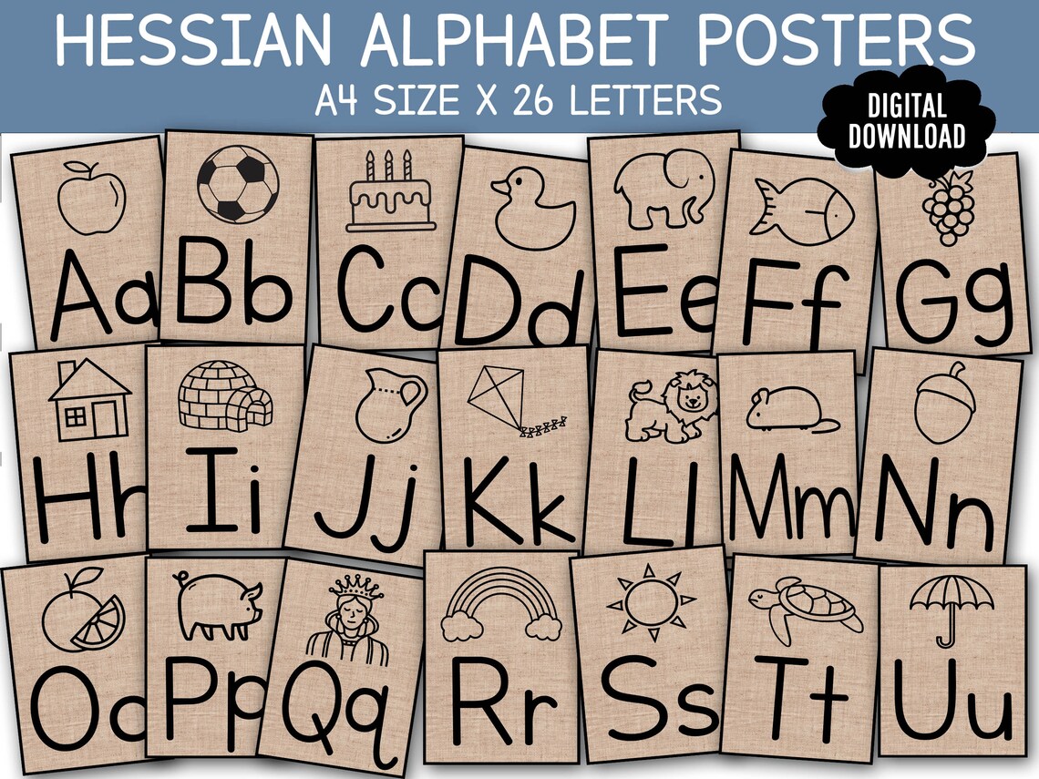 Hessian Alphabet Posters Burlap Alphabet Poster Hessian - Etsy