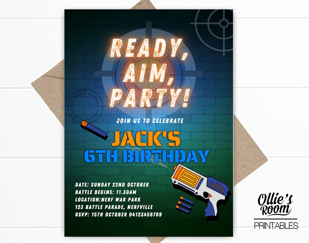 Ready Aim Party Invitation | Toy Blaster Birthday | Digital Toy Blaster ...