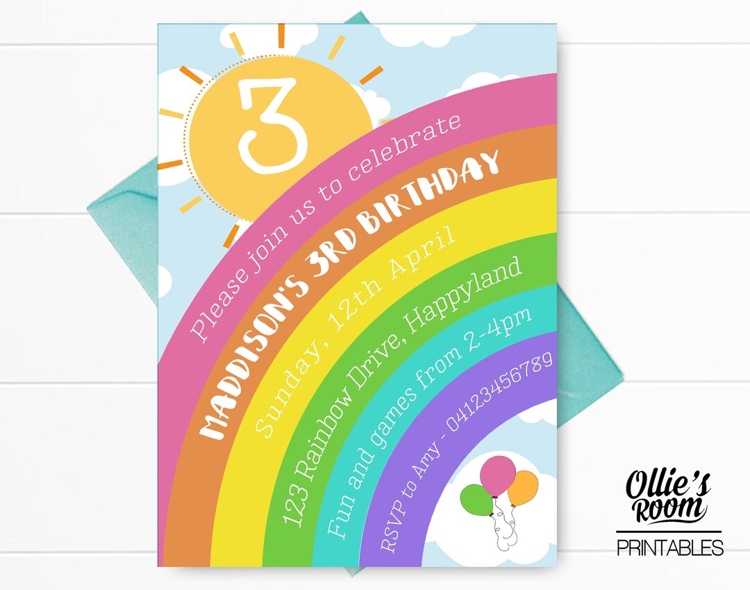 Rainbow Birthday Invitation | Rainbow Invitation | Rainbow Birthday ...
