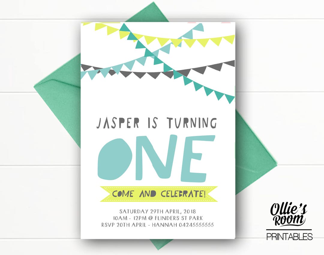 Bunting Invitation, Bunting Printable, Customized, DIY Invitation ...