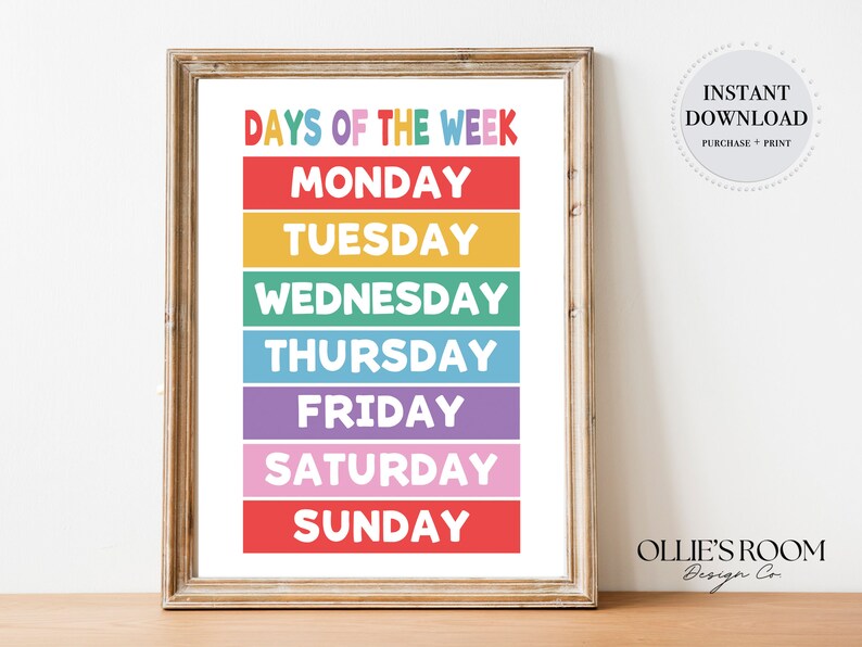 Rainbow Days of the Week Poster Educational Learning Poster - Etsy