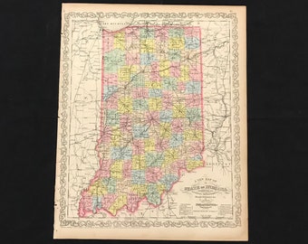 Antique Indiana Map - Etsy