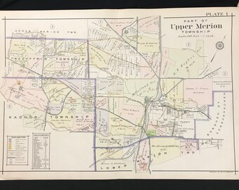 Upper Merion Township Map Original 1912 Pennsylvania Main - Etsy
