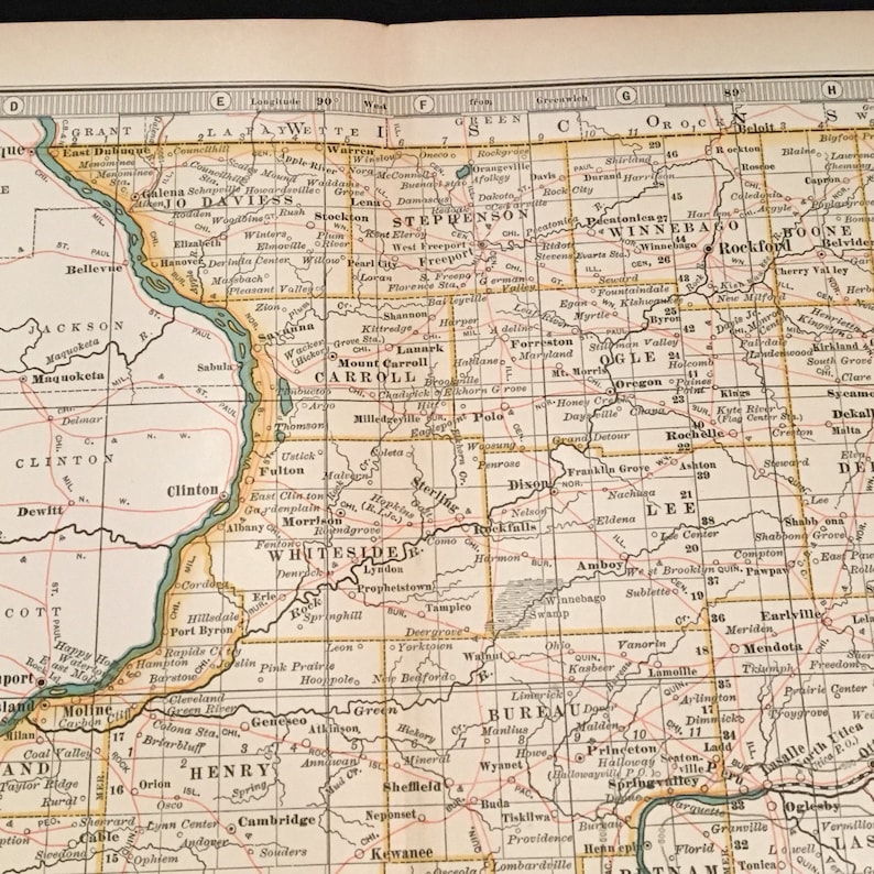 Antique Map of Northern Illinois 1902 Century Atlas Map - Etsy