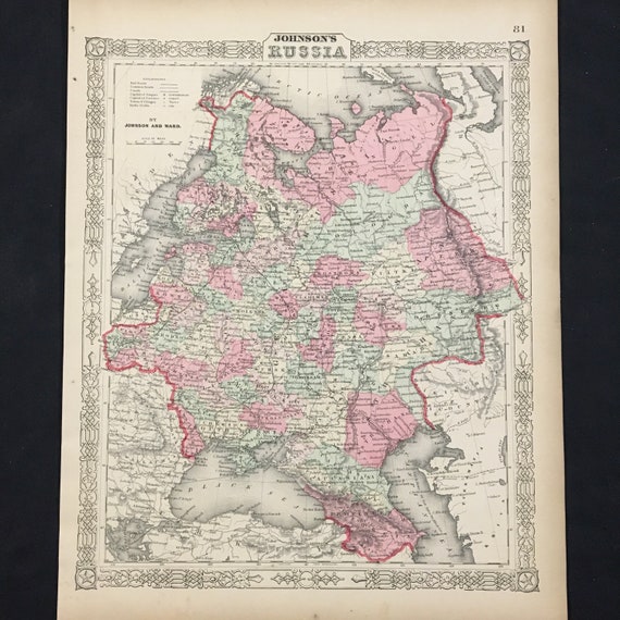 1864 Map of Russia Original Hand Colored Antique Map by | Etsy