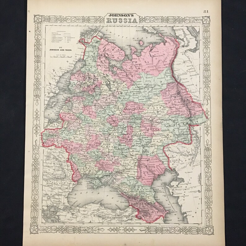 1864 Map of Russia Original Hand Colored Antique Map by - Etsy
