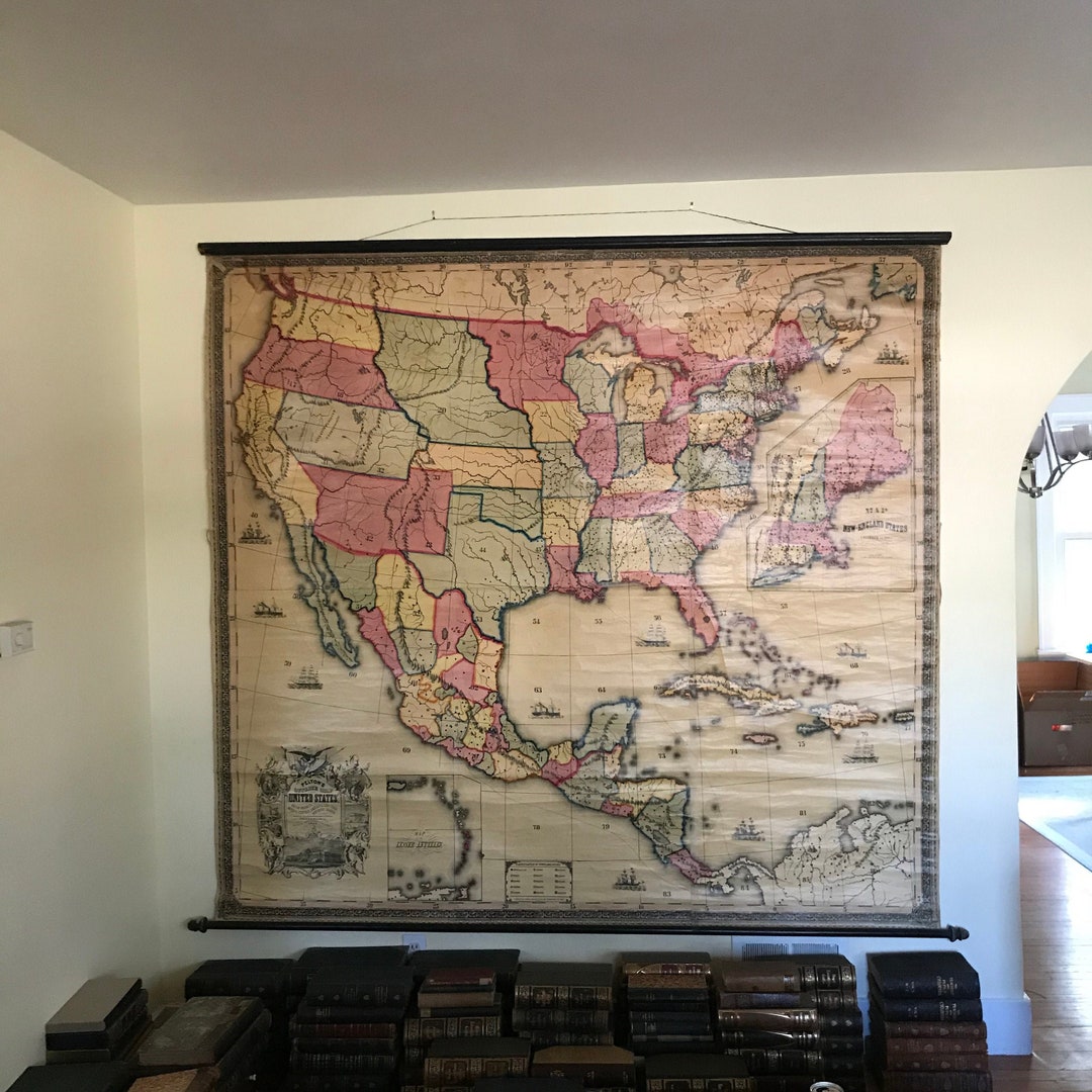Huge 1853 Antique Wall Map of the United States and Mexico, Rare Hand ...