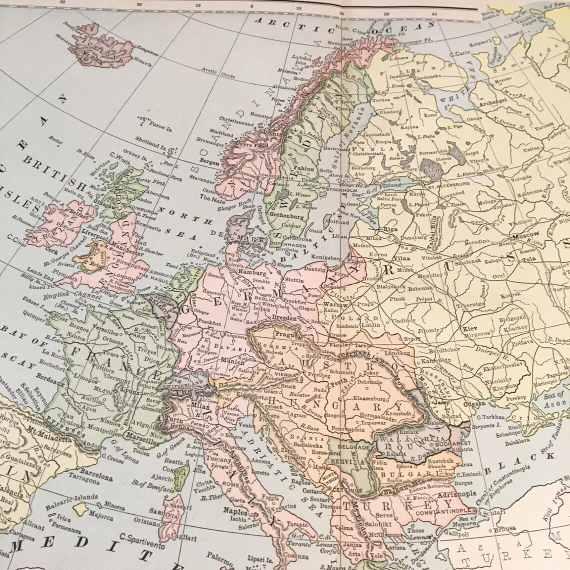 1885 Map of Europe Original 9x11 Map Antique Color Map | Etsy