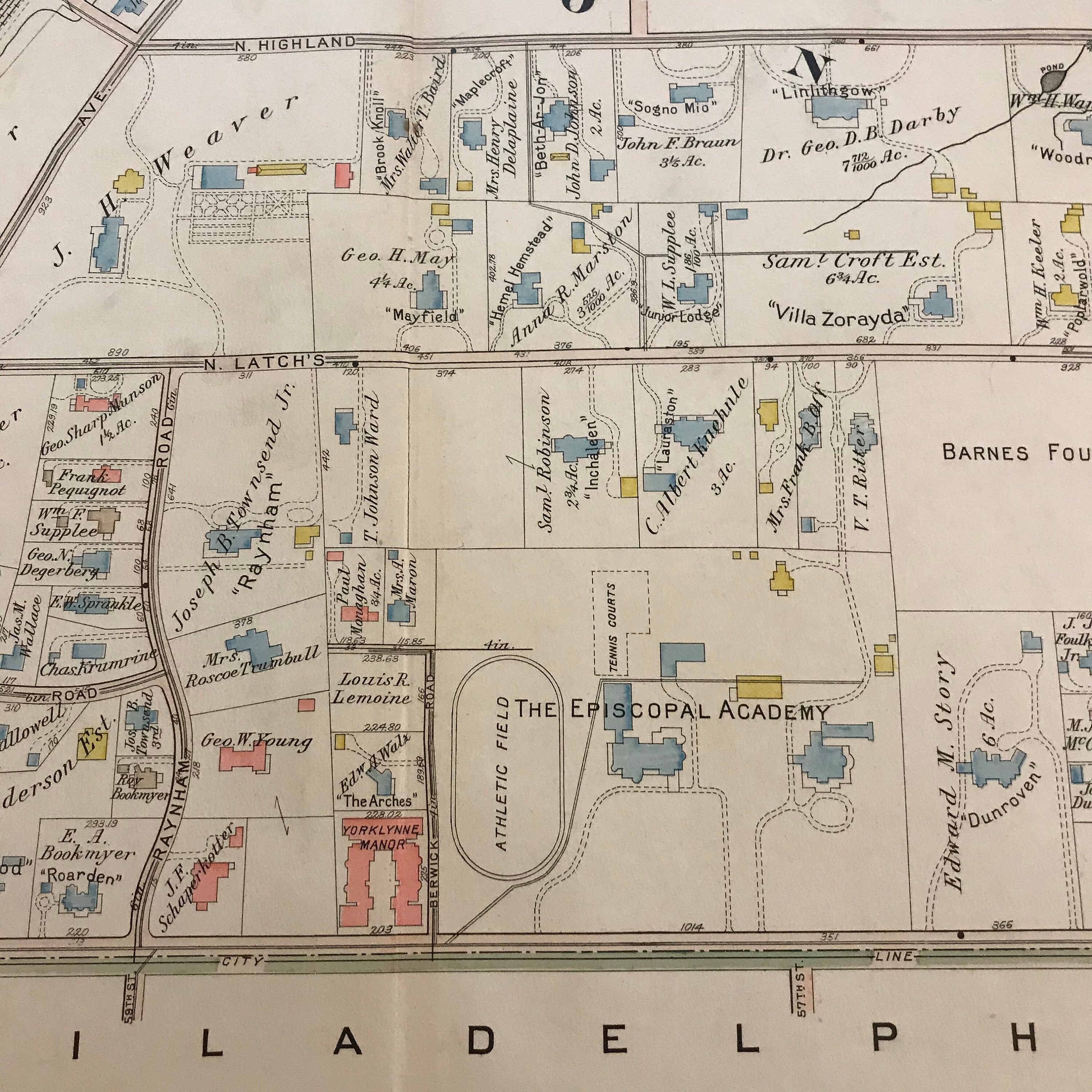 Globes & Maps 1926 Map of Merion and Original Barnes Foundation Rare ...