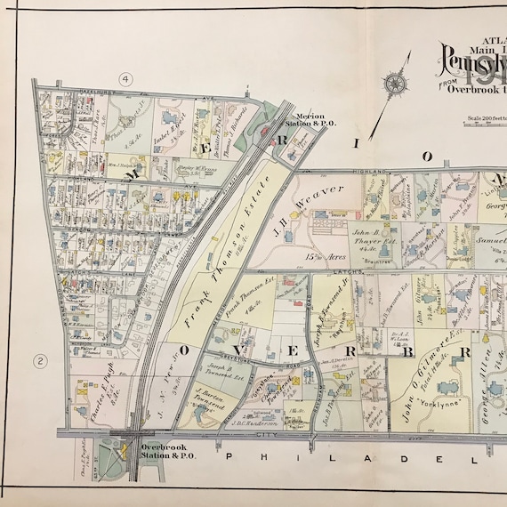 Home & Living Rare Lower Merion Township Property Map 1920 Antique Map ...