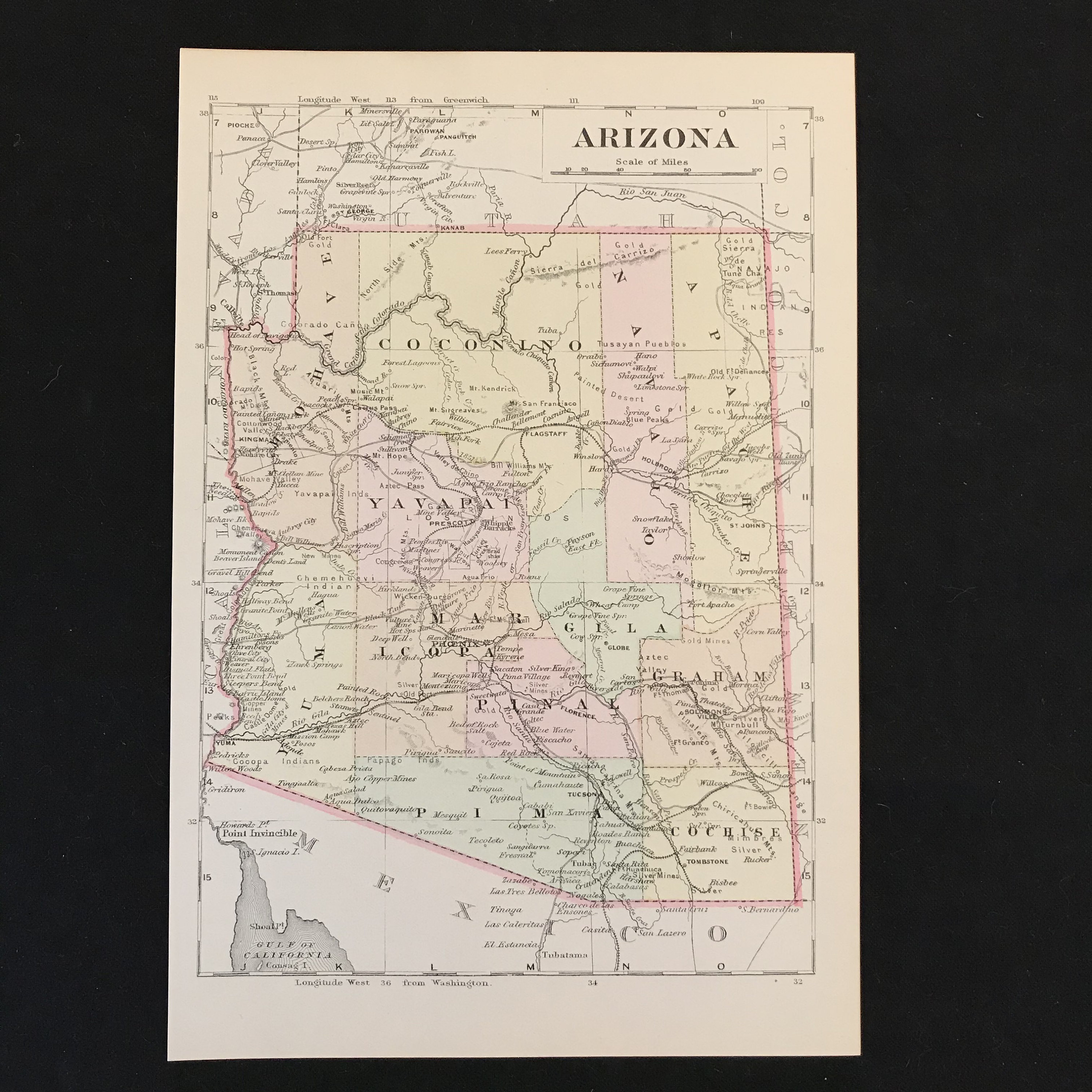 Original Antique Map of Arizona Choice of Vintage Color Atlas | Etsy