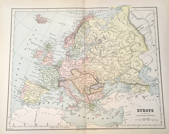 1885 Map of Europe Original 9x11 Map Antique Color Map - Etsy