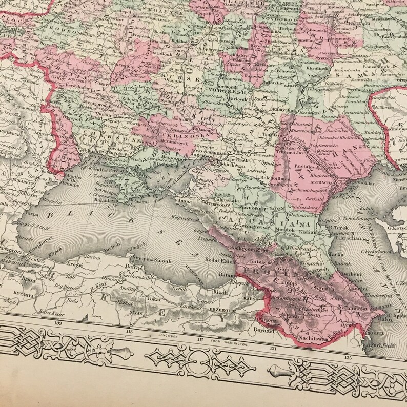 1864 Map of Russia Original Hand Colored Antique Map by - Etsy