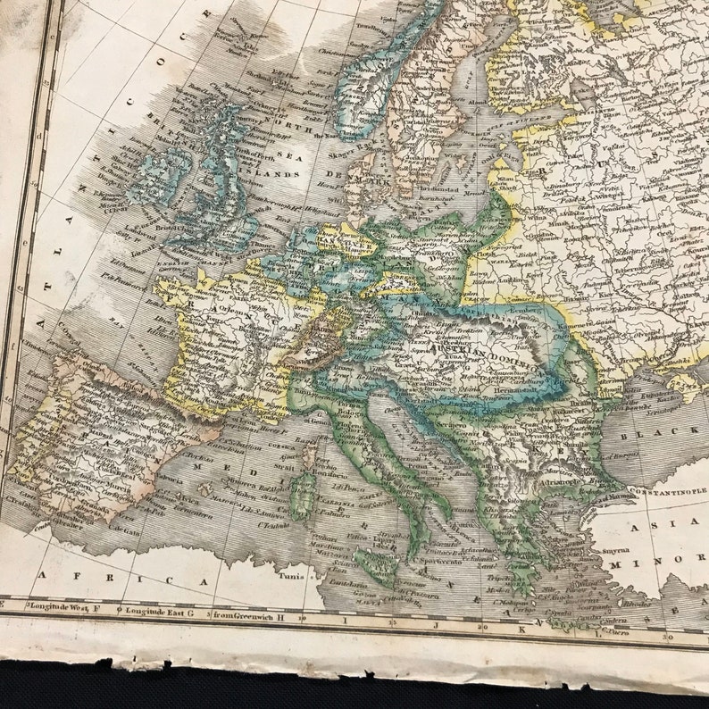 1822 Map of Europe Original Antique Map Hand Colored 19th | Etsy
