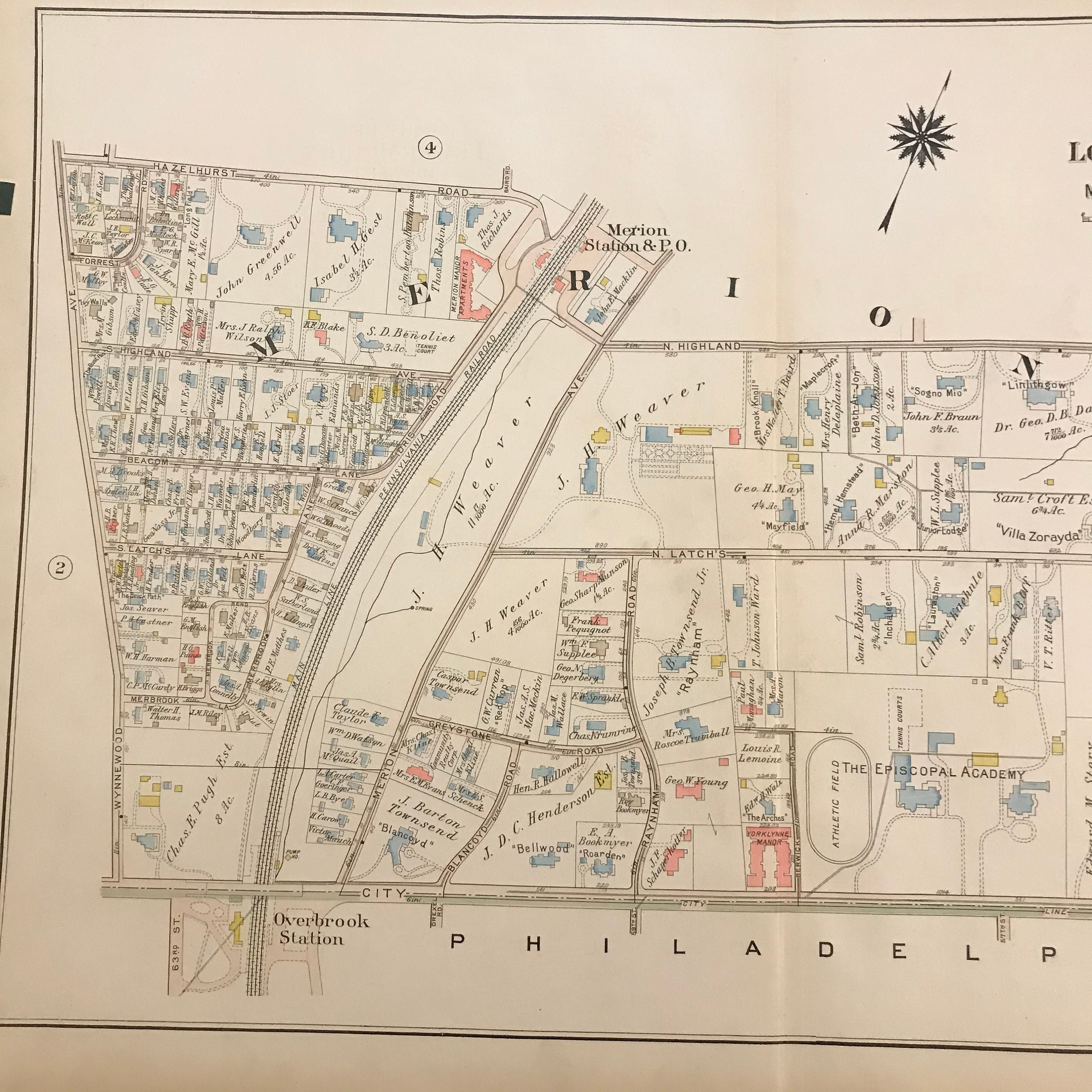 Globes & Maps 1926 Map of Merion and Original Barnes Foundation Rare ...