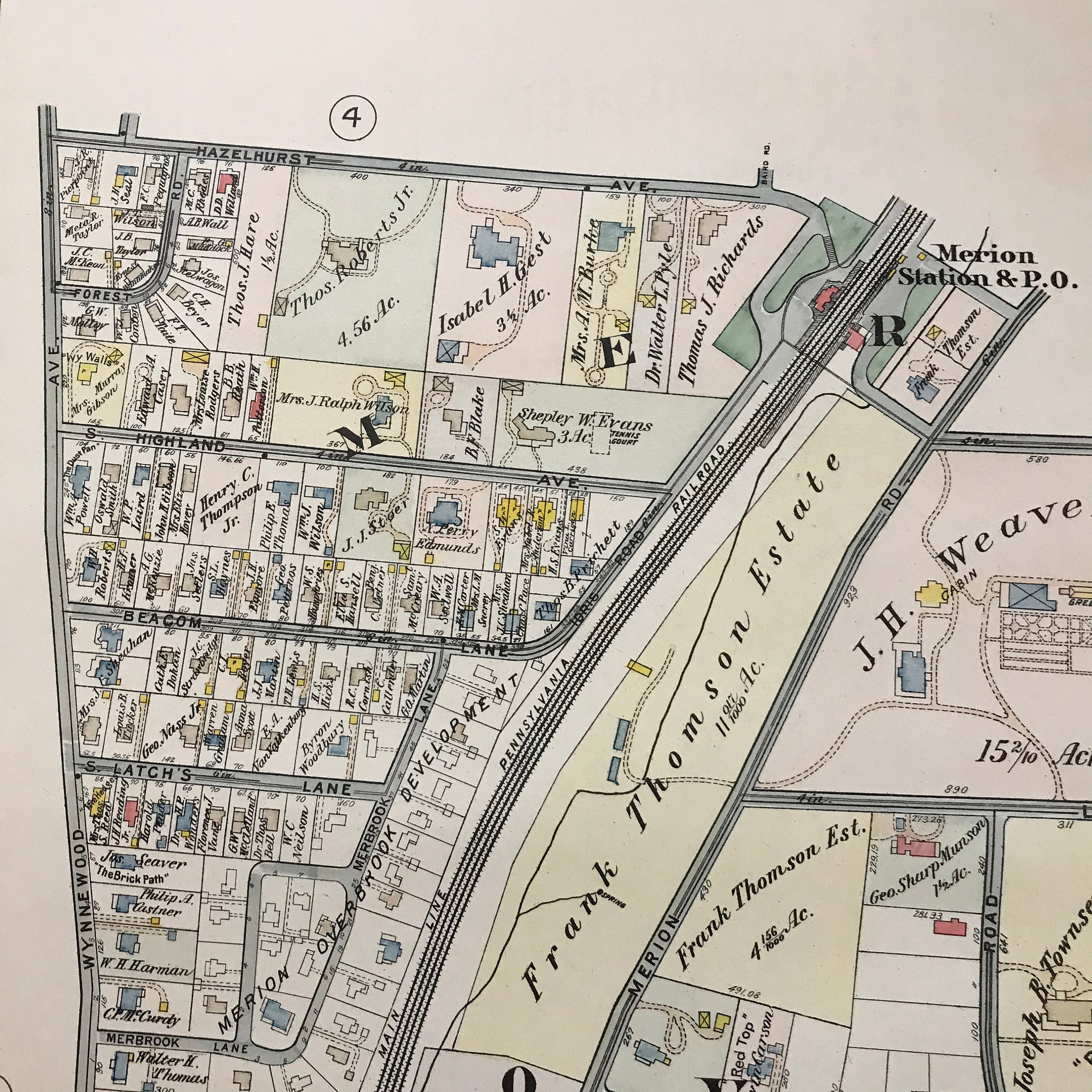 Home & Living Rare Lower Merion Township Property Map 1920 Antique Map ...