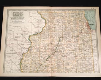 Antique Illinois Map | Etsy