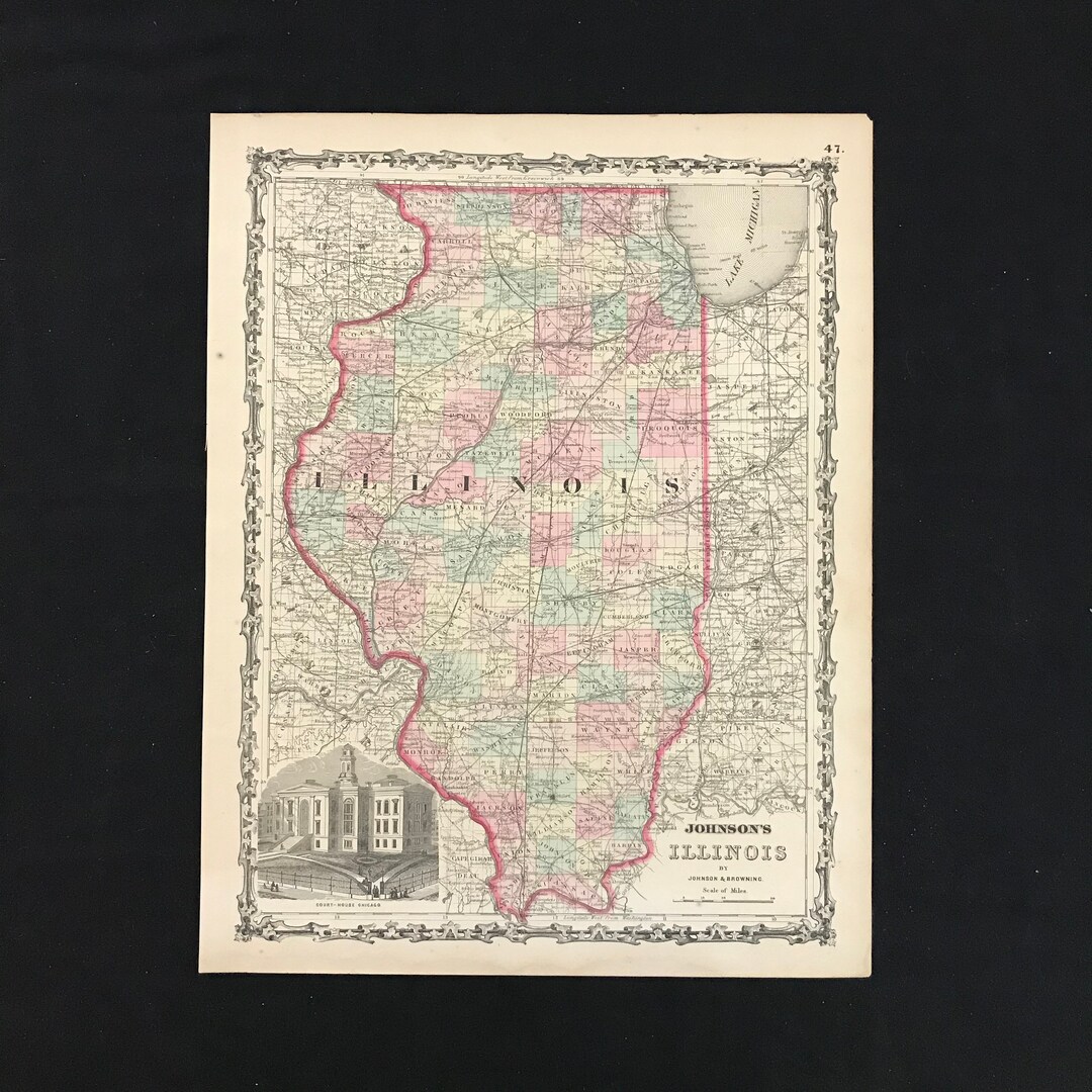 1862 Johnson Map of Illinois Original Hand Colored Antique - Etsy