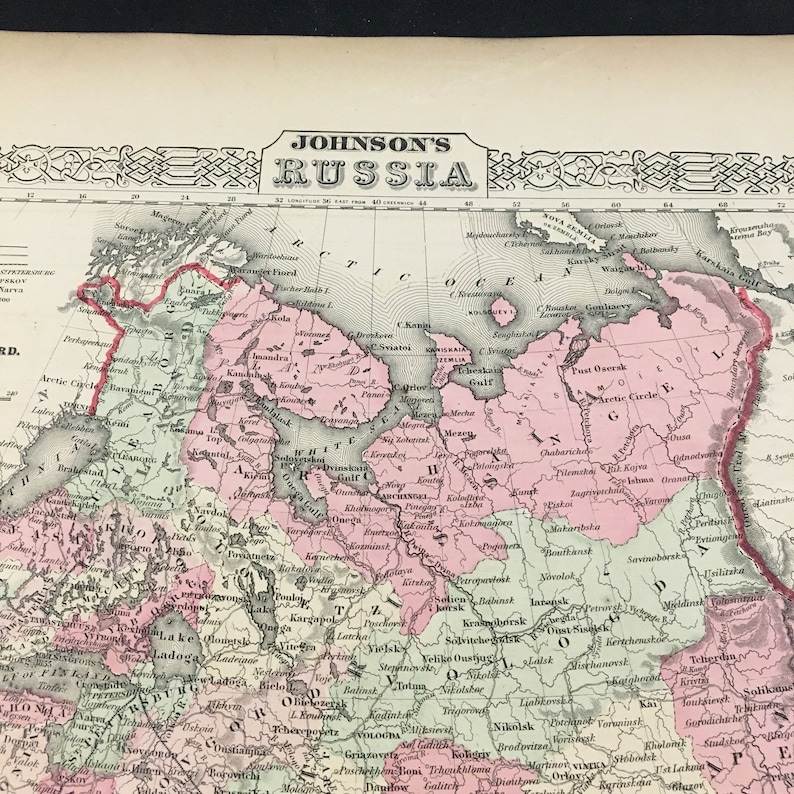 1864 Map of Russia Original Hand Colored Antique Map by - Etsy