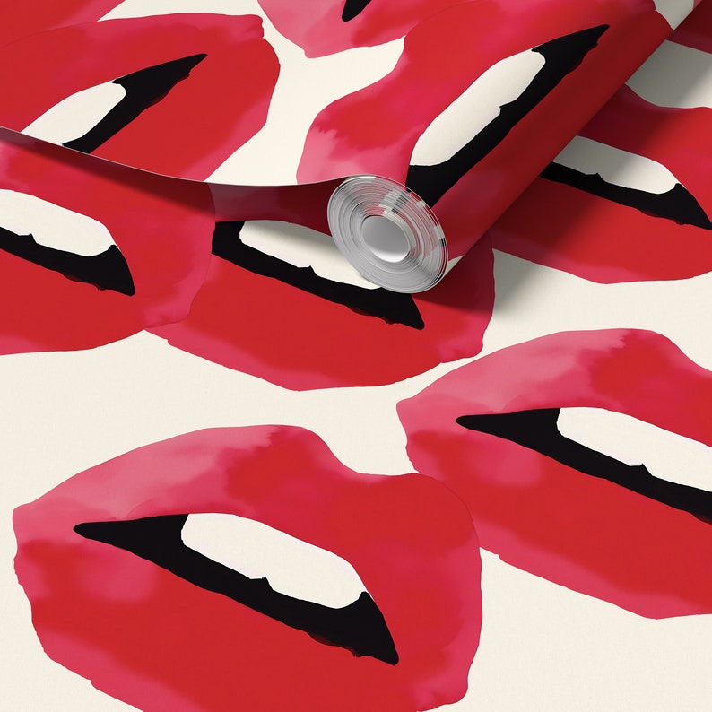 Red Lips Wallpaper Kiss, Removable Self-adhesive Wallpaper, Peel and ...