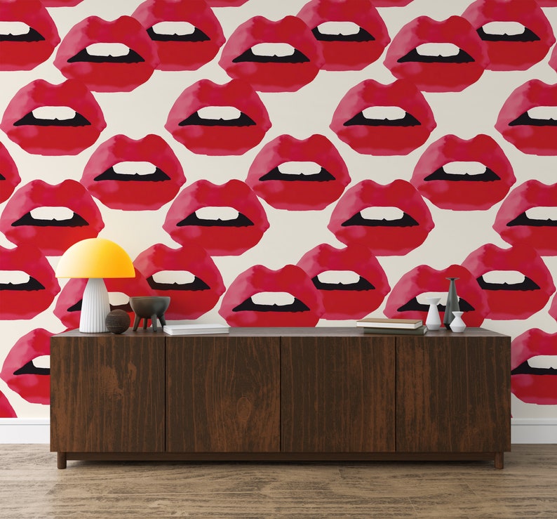 Red Lips Wallpaper Kiss, Removable Self-adhesive Wallpaper, Peel and ...