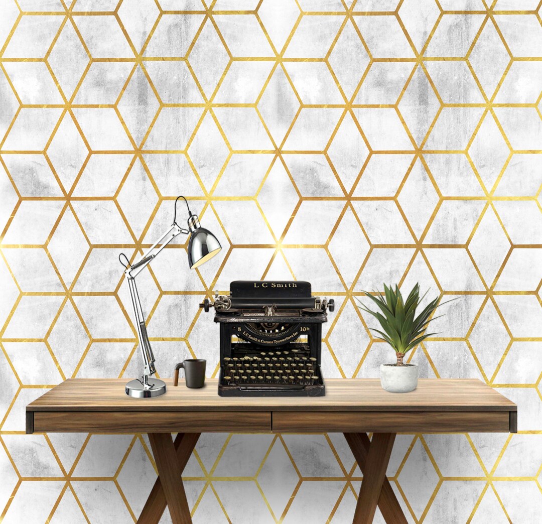 Gold Geo Cement Wallpaper, Wall Covering Art Removable Self-adhesive ...
