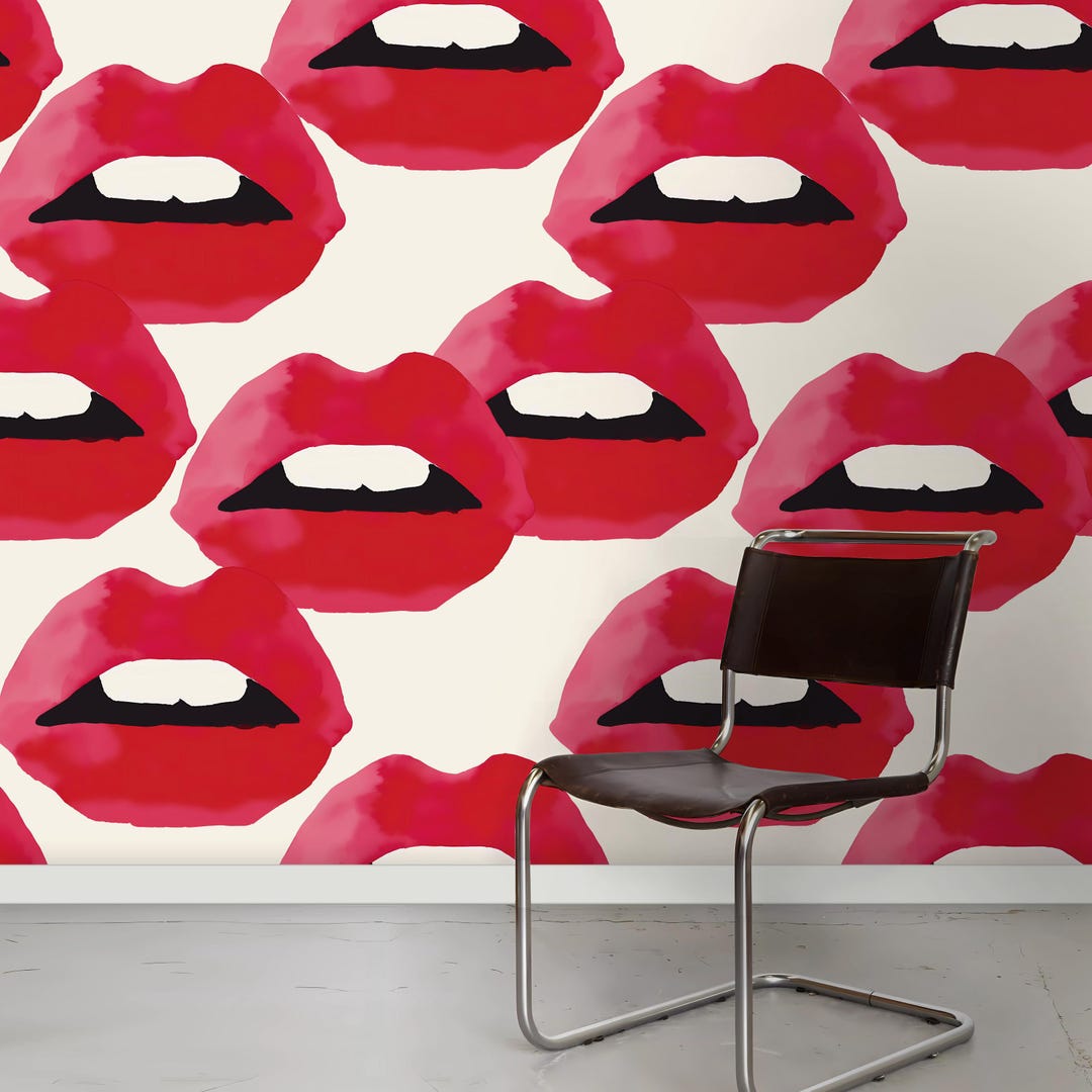 Red Lips Wallpaper Kiss, Removable Self-adhesive Wallpaper, Peel and ...