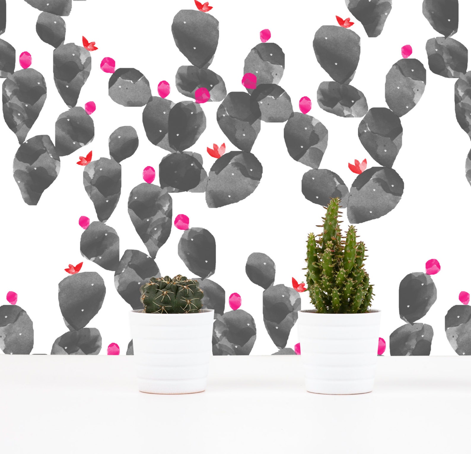 Watercolor Cactus Nopal Wallpaper Wall Covering Art Removable - Etsy