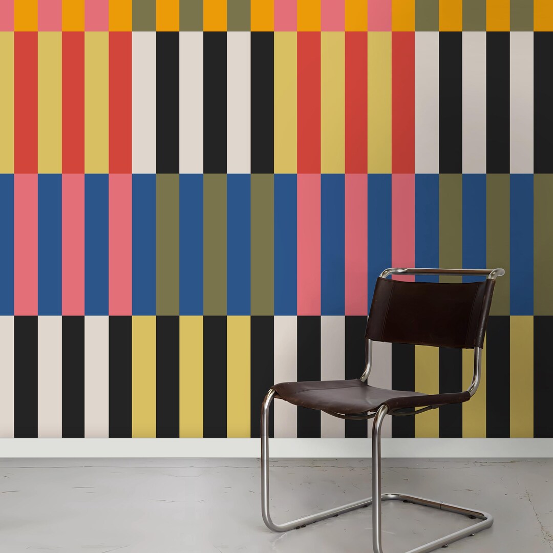 Stacked Stripes Multi-color Wallpaper, Colorful Wallpaper, Removable ...