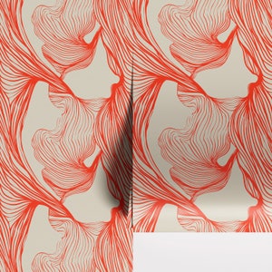 Red Line Waves Wallpaper, Red Wallpaper, Wall Covering, Art, Removable ...