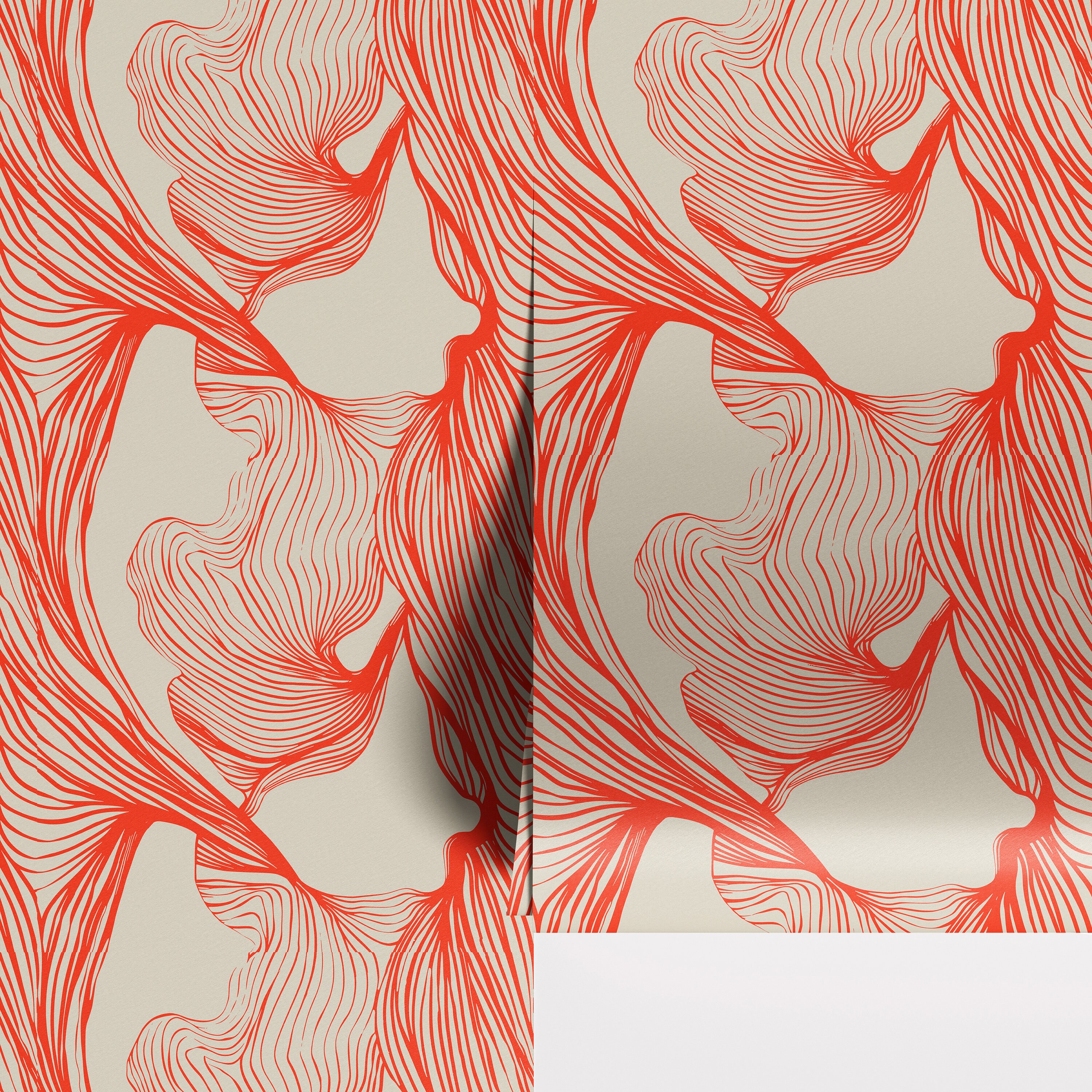 Red Line Waves Wallpaper, Red Wallpaper, Wall Covering, Art, Removable ...