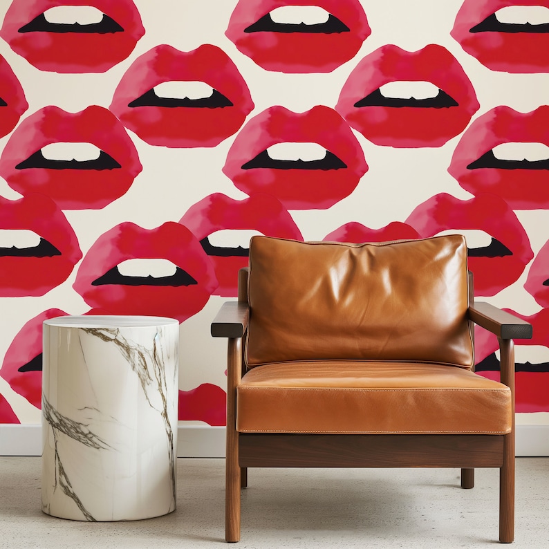 Red Lips Wallpaper Kiss, Removable Self-adhesive Wallpaper, Peel and ...