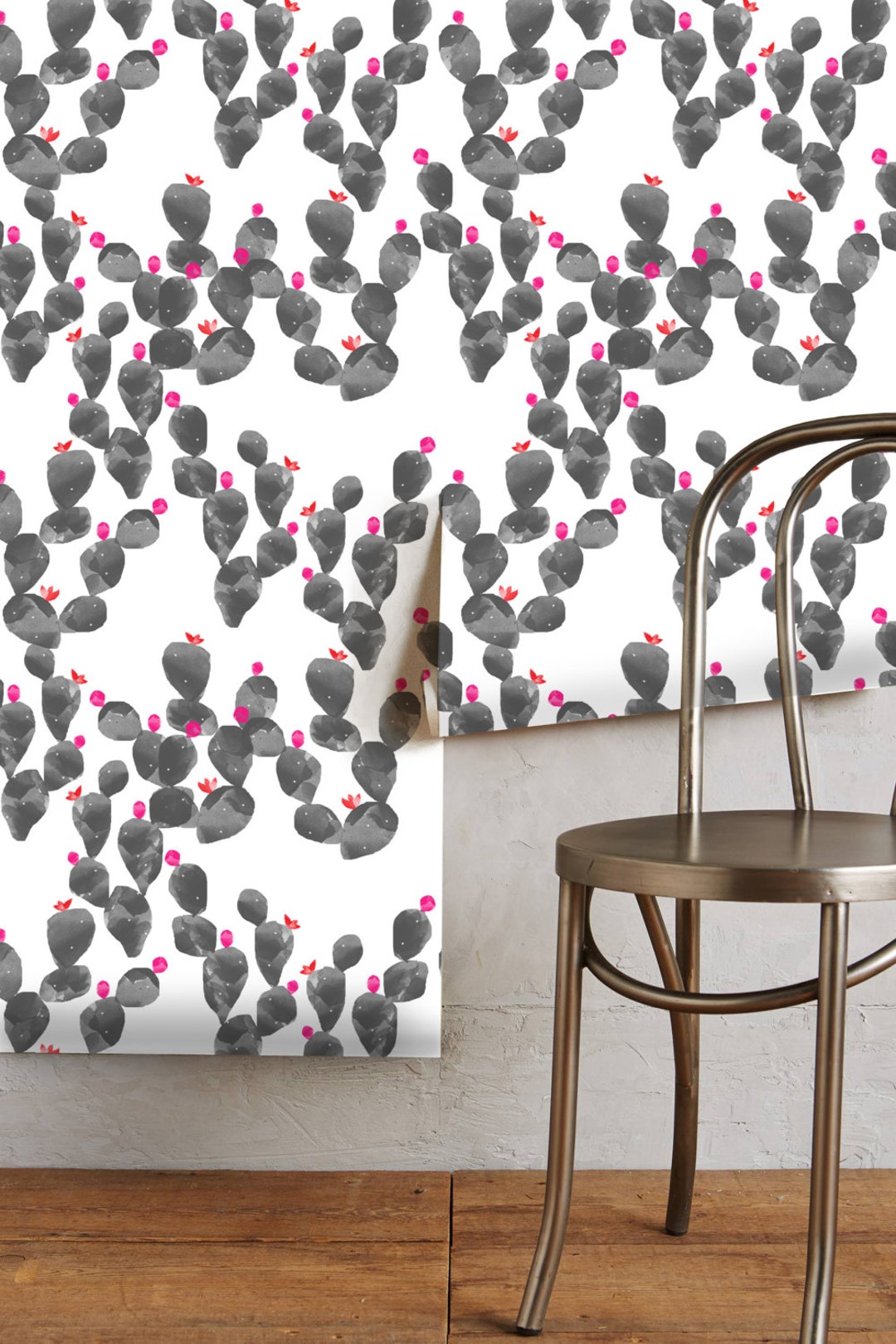 Watercolor Cactus Nopal Wallpaper, Wall Covering Art Removable Self ...
