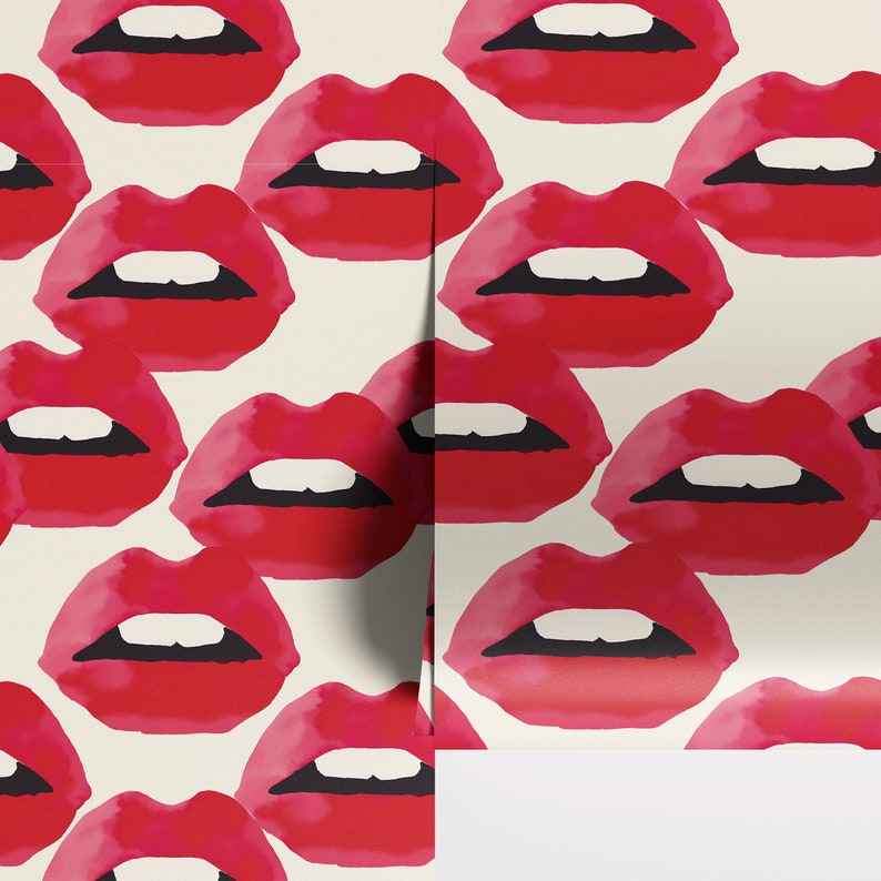 Red Lips Wallpaper Kiss, Removable Self-adhesive Wallpaper, Peel and ...