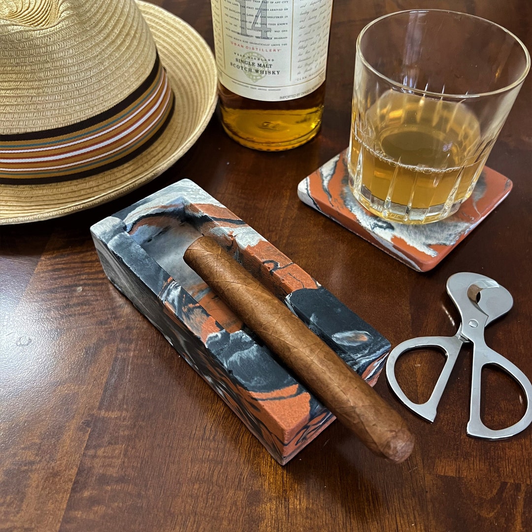 Handmade Concrete Cigar Ashtray & Coaster Set: Modern Outdoor Cigar ...