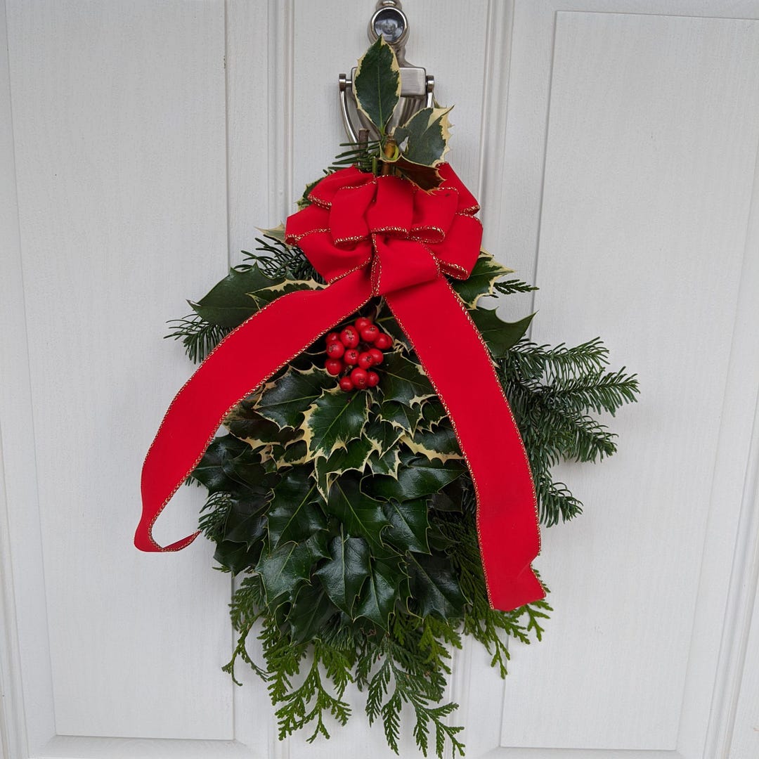 Fresh Evergreen & Holly Swag - Etsy
