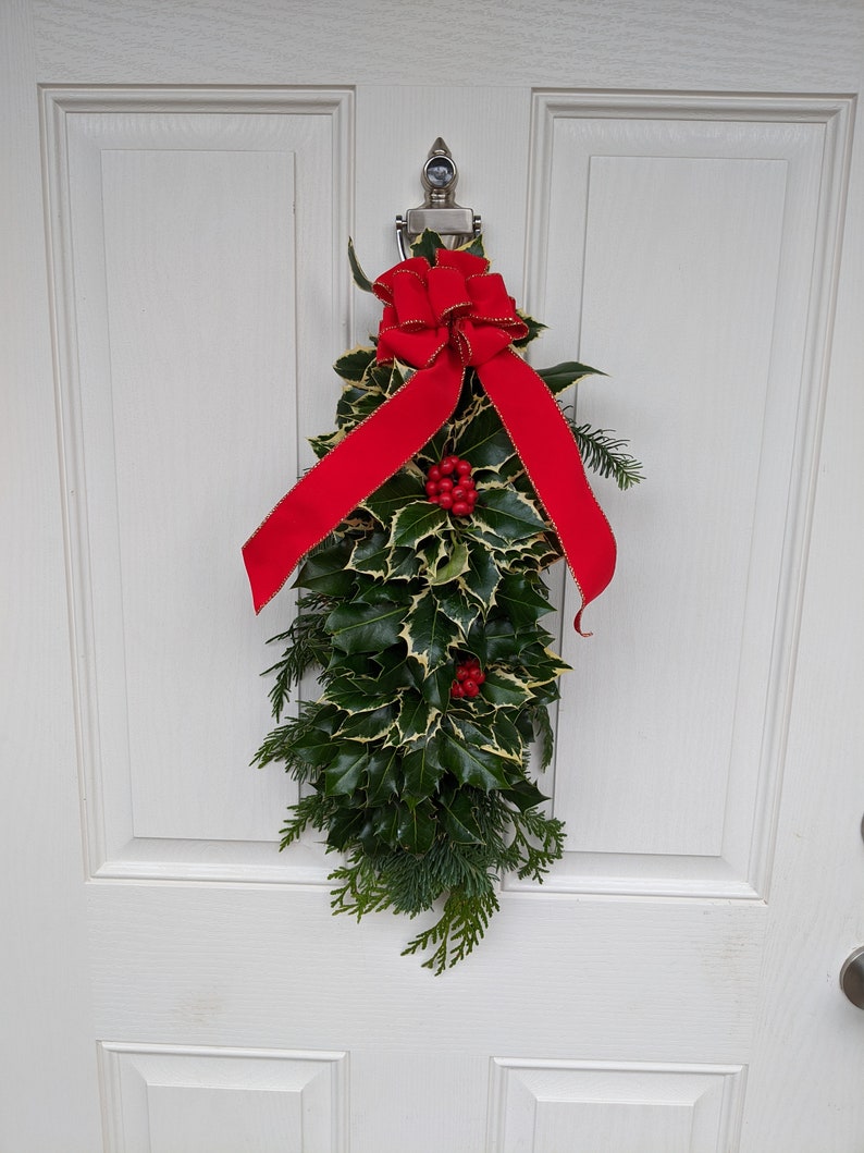 Fresh Evergreen & Holly Swag - Etsy