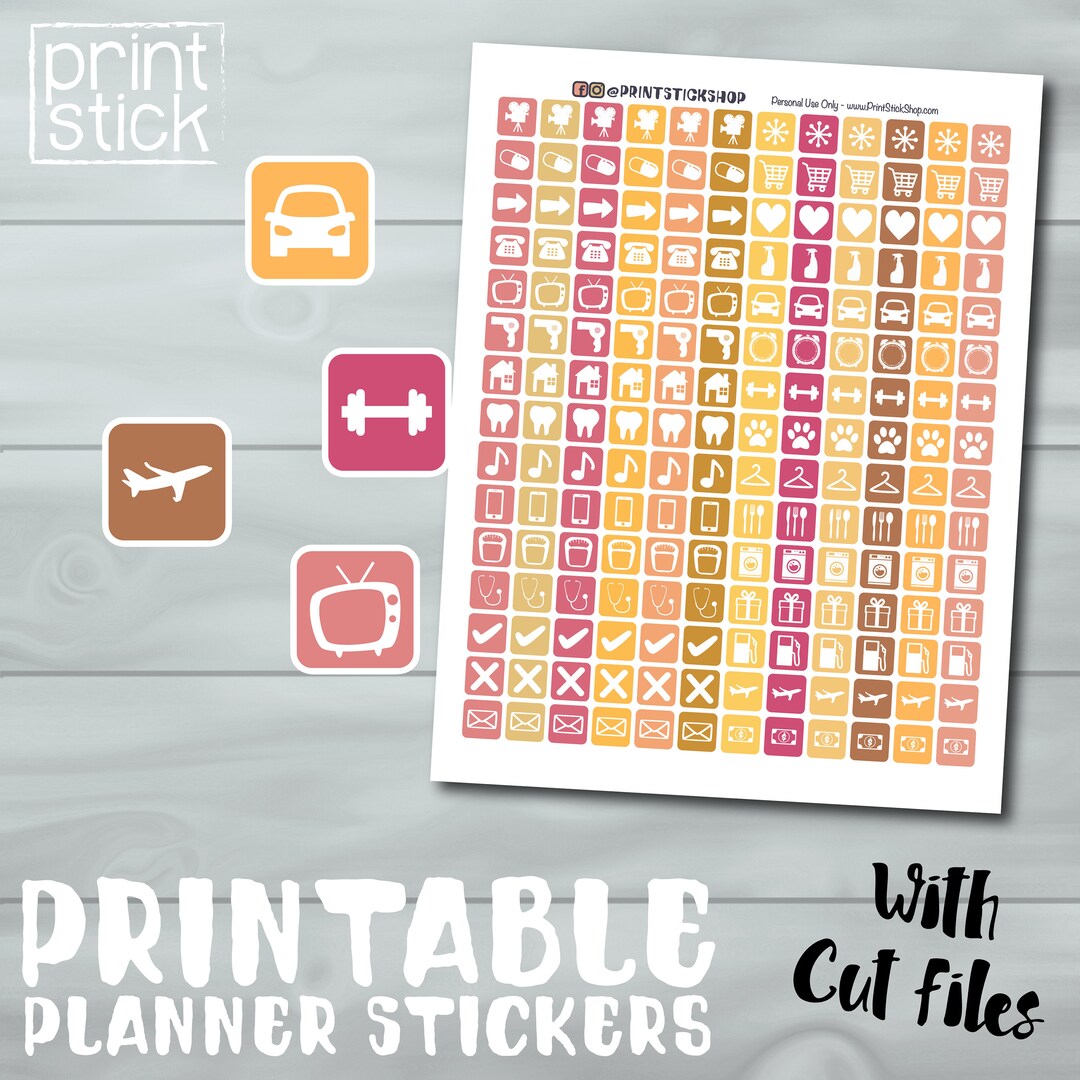 Icon Planner Stickers - PRINTABLE Functional Planner Stickers- Perfect ...