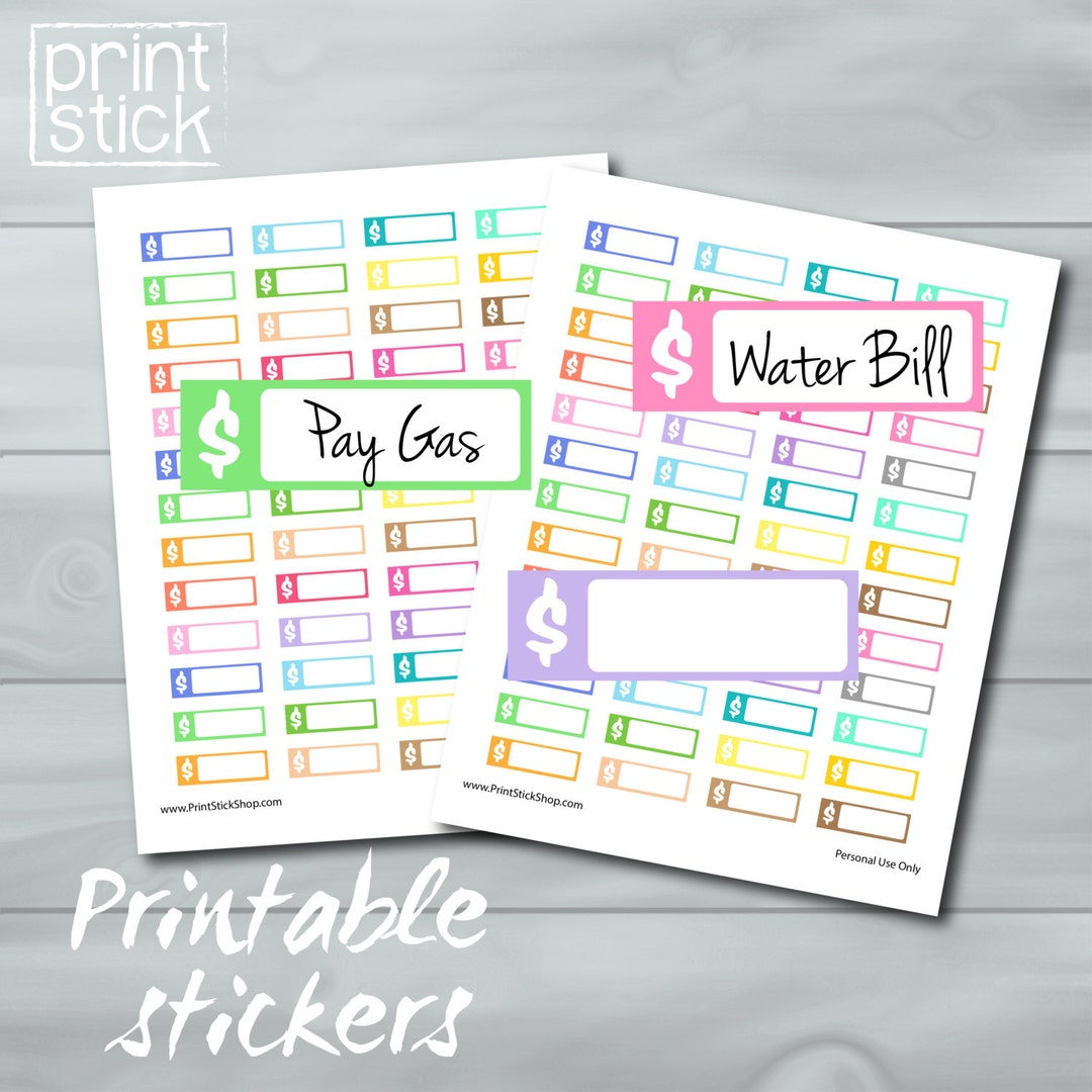 Bill Payment Stickers Finance Printable Stickers PRINTABLE JPG Perfect ...