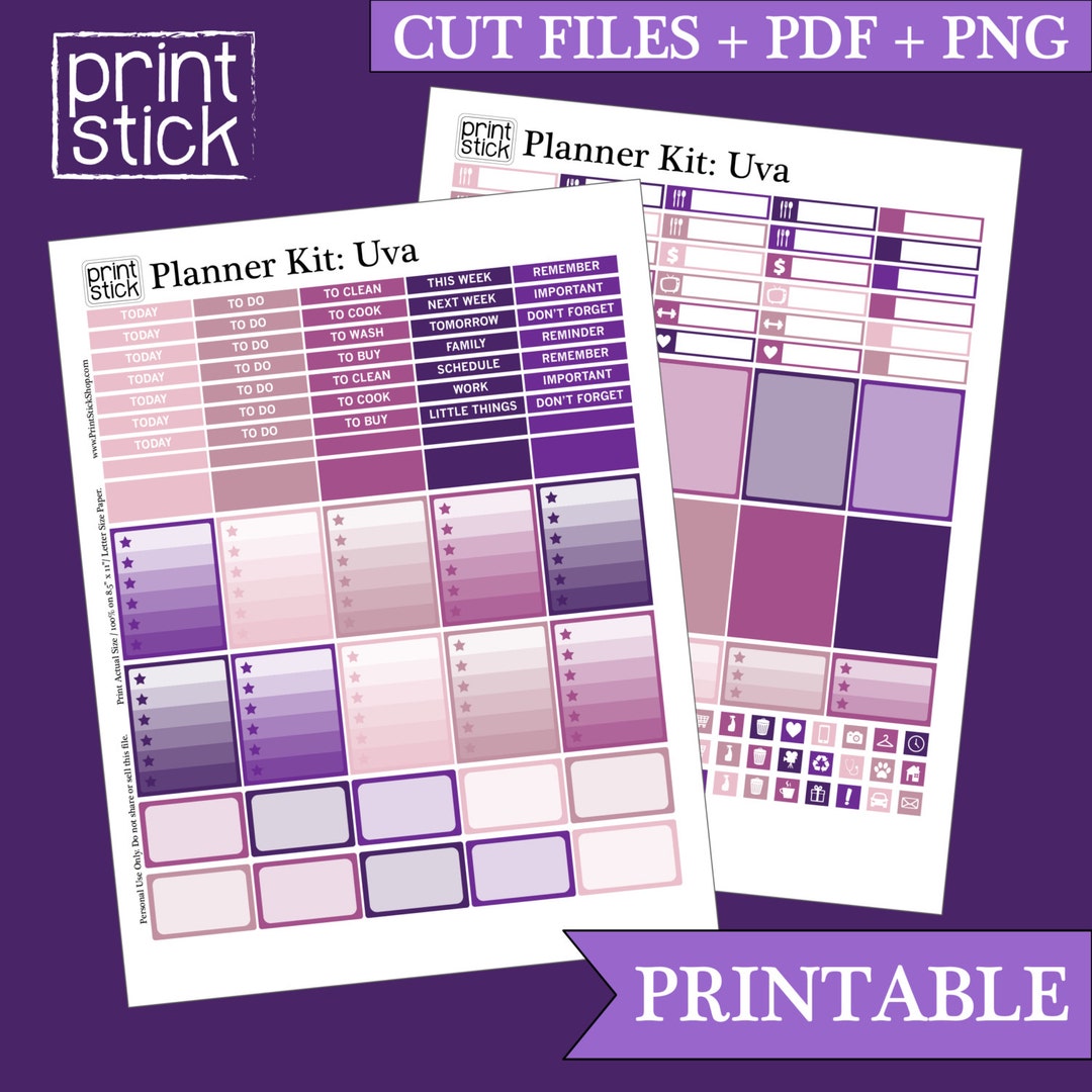 Purple Planner Stickers: Erin Condren Vertical Layout (printable, Trace ...