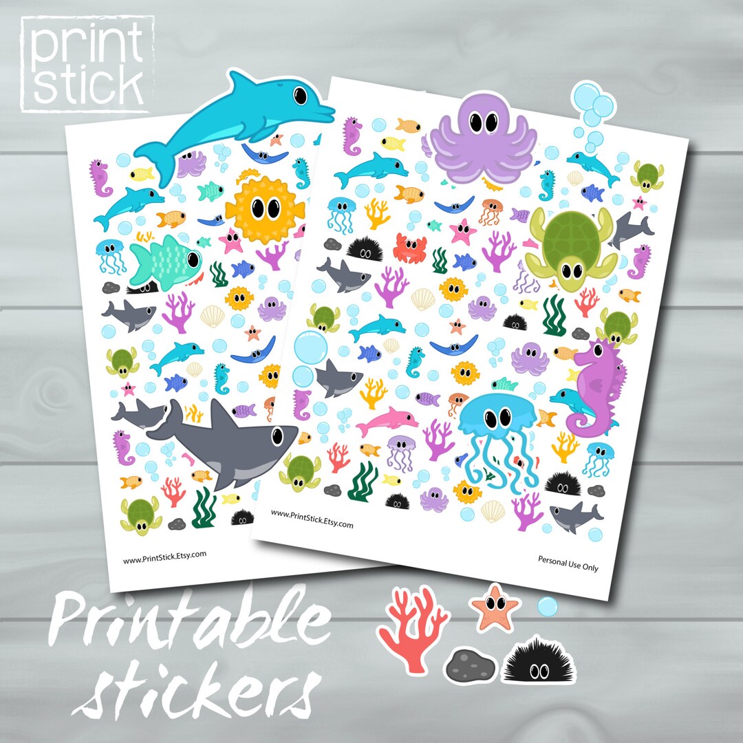 Cute Sea Creatures Printable Stickers - Bubbles, Dolphin, Shark ...