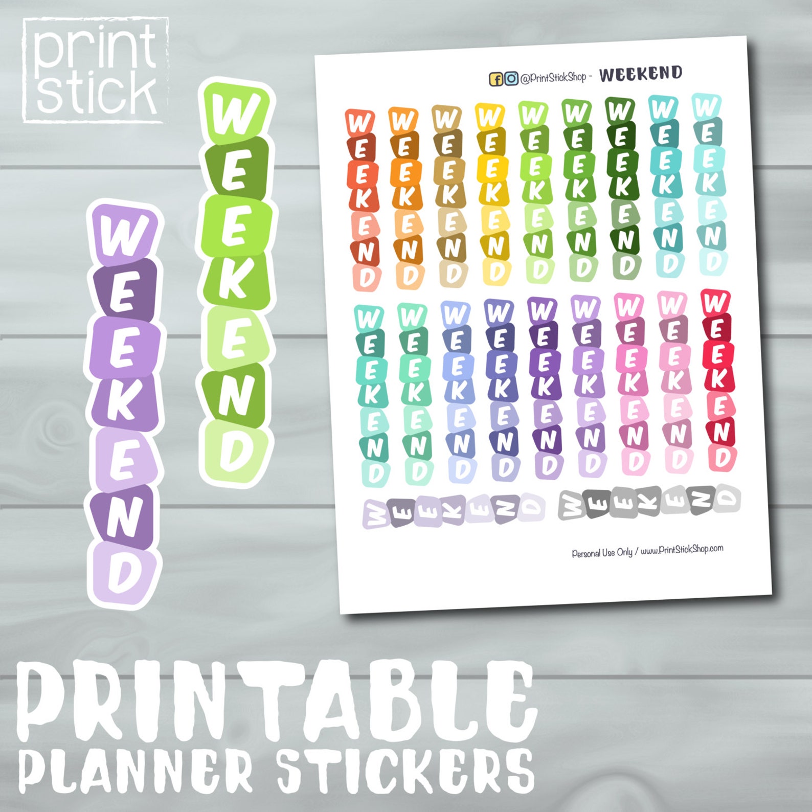 Weekend Planner Stickers Horizontal Planner Printable | Etsy