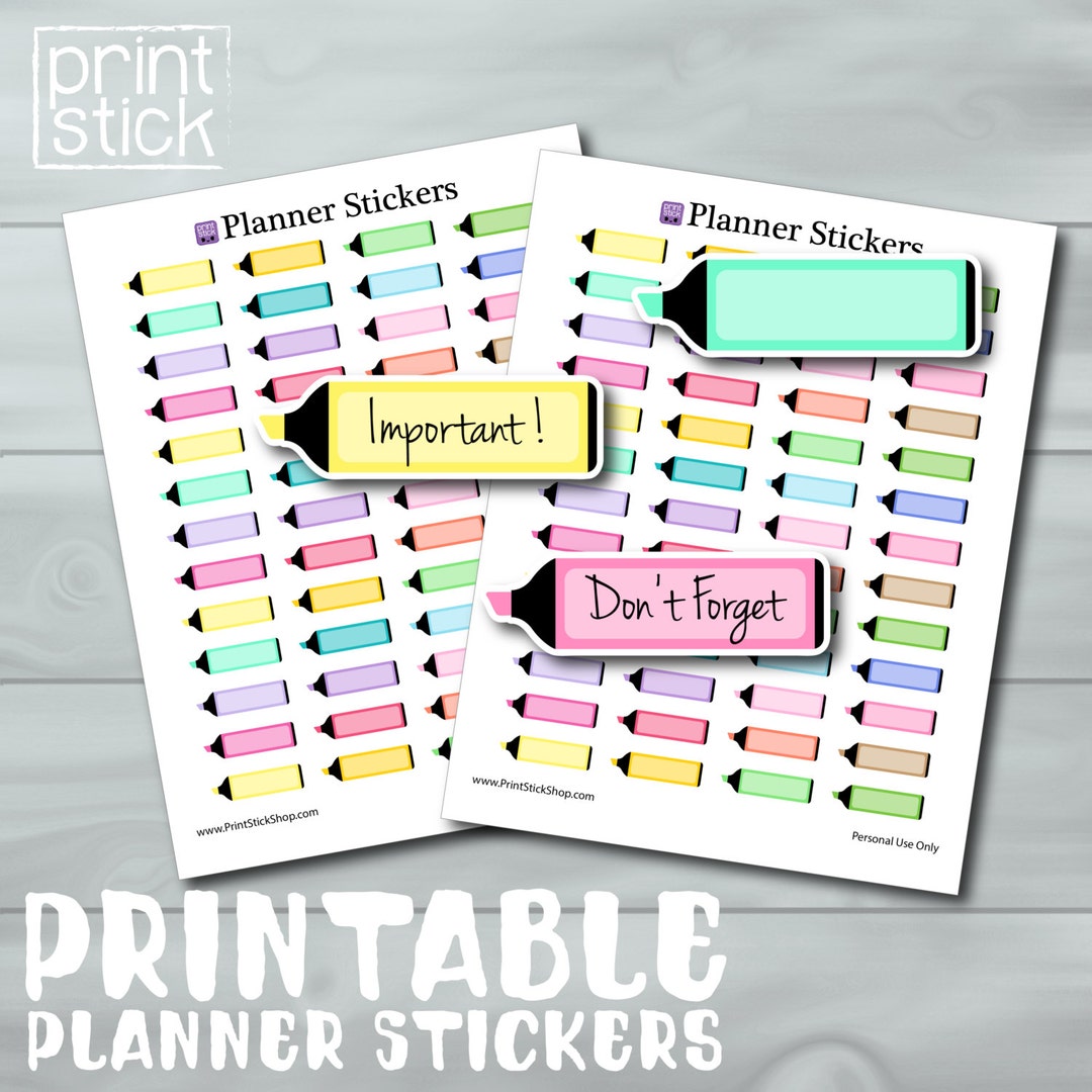Highlighter Stickers - Printable Planner Stickers for Erin Condren ...