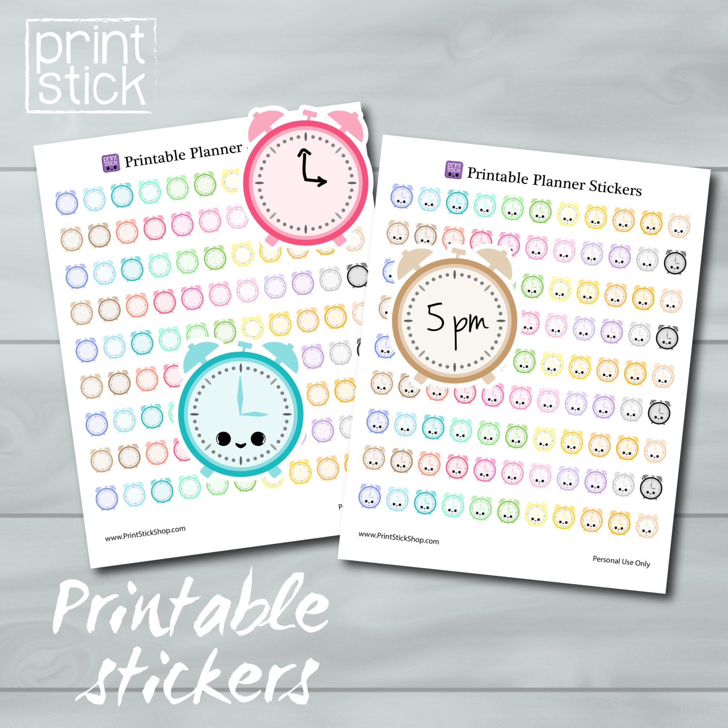 Printable Planner Stickers Kawaii Clock Planner Stickers | Etsy