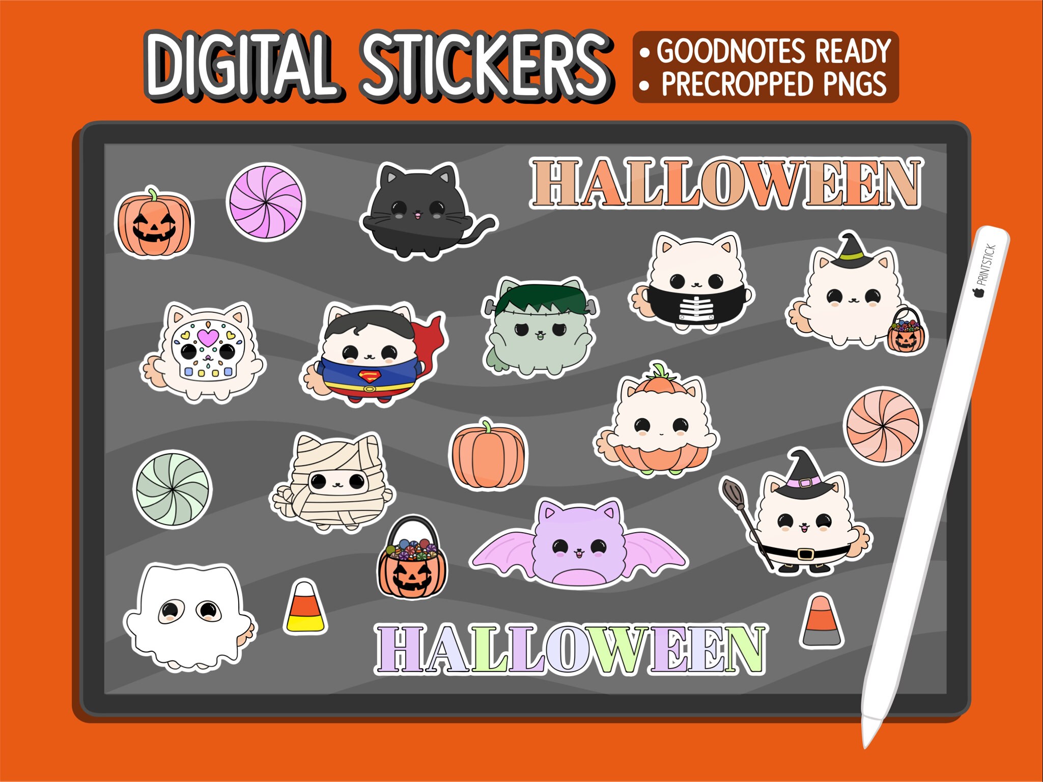 Kawaii Halloween Stickers Digital Planner Stickers Goodnotes - Etsy