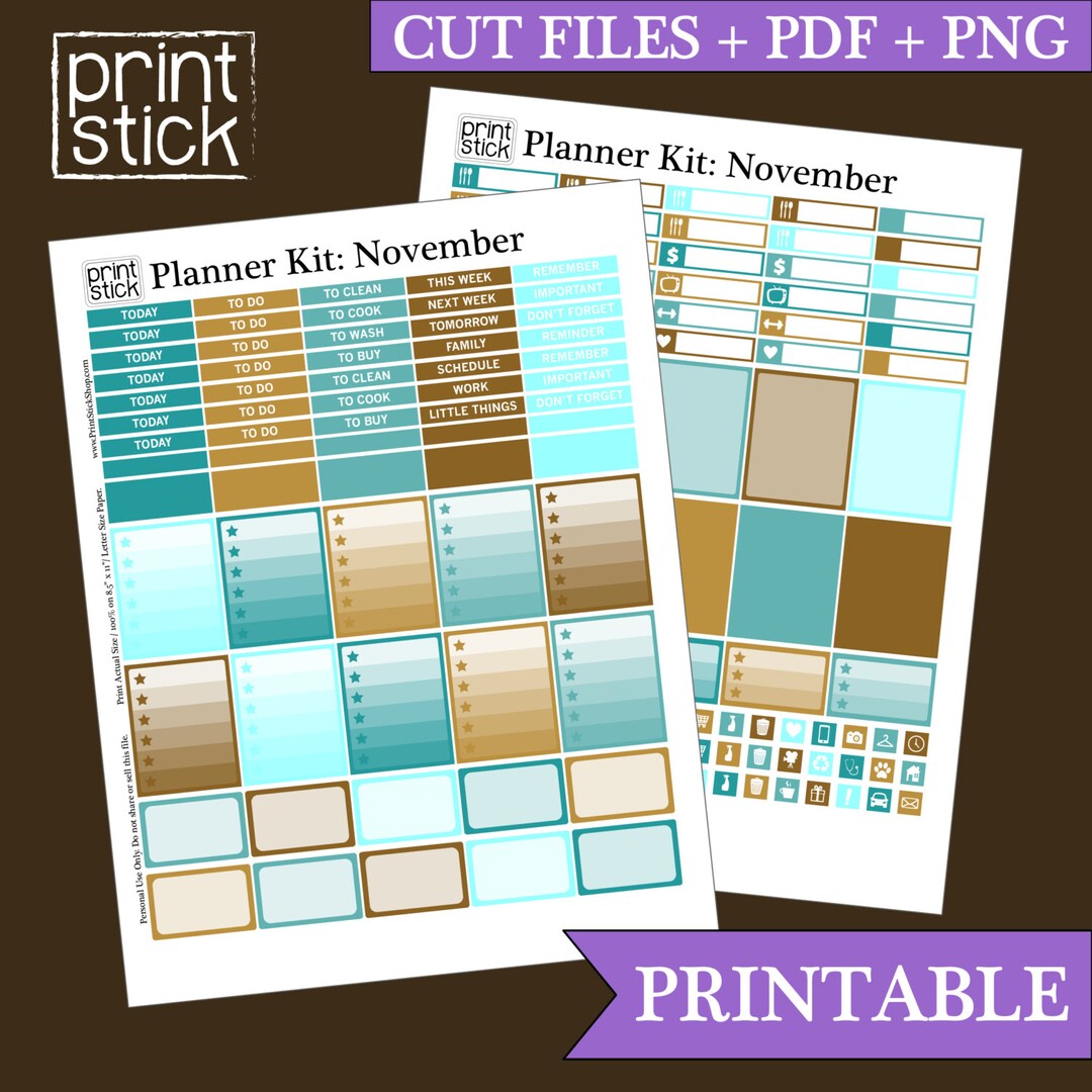 November Printable Sticker Kit - Printable Sticker Bundle Fits Erin ...