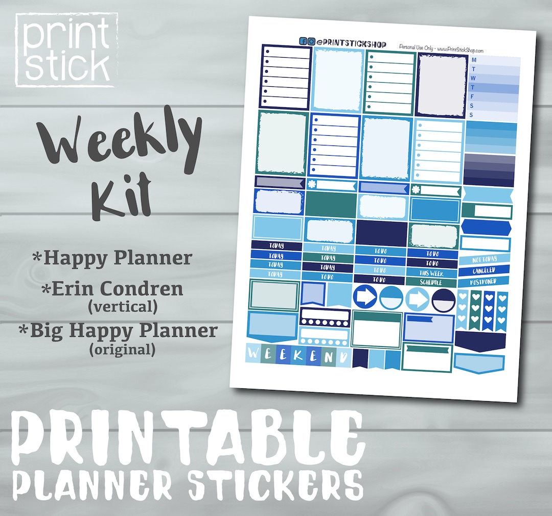 Blue Printable Planner Stickers - Blues - for Erin Condren V, Reg & Big ...